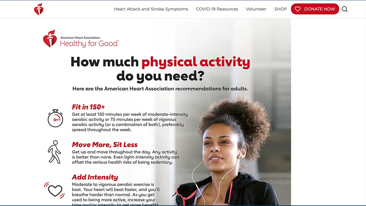 Here are the AHA physical activity recommendations for adults.